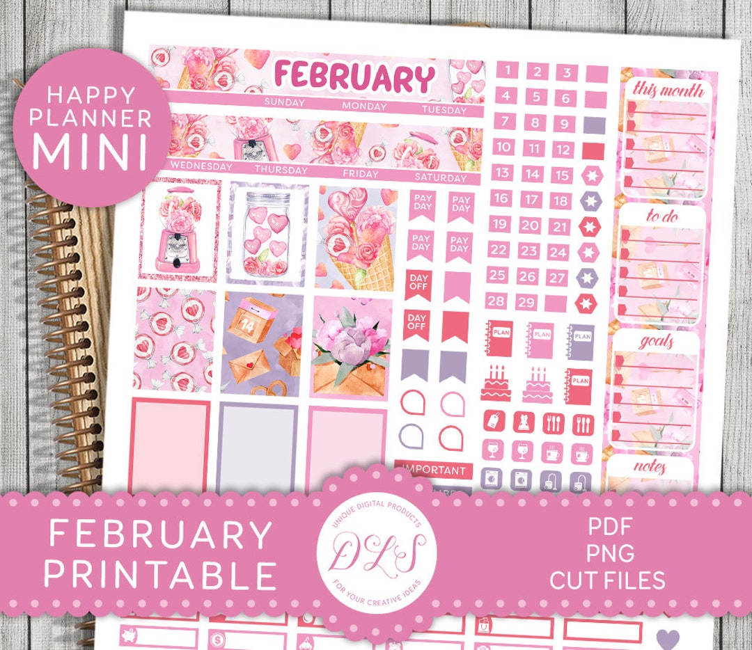 FEBRUARY Monthly Kit, Mini Happy Planner Printable February Planner ...