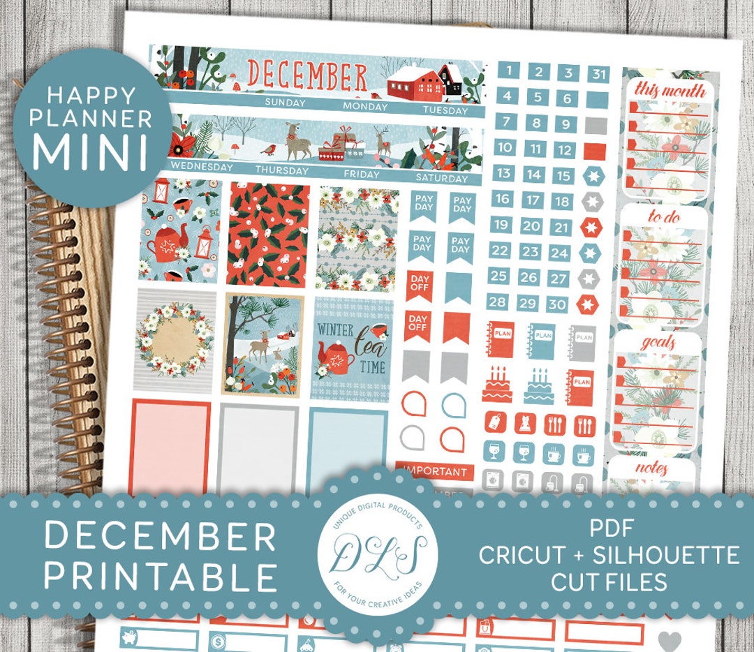 December Planner Stickers, December Monthly Kit, Mini Happy Planner ...