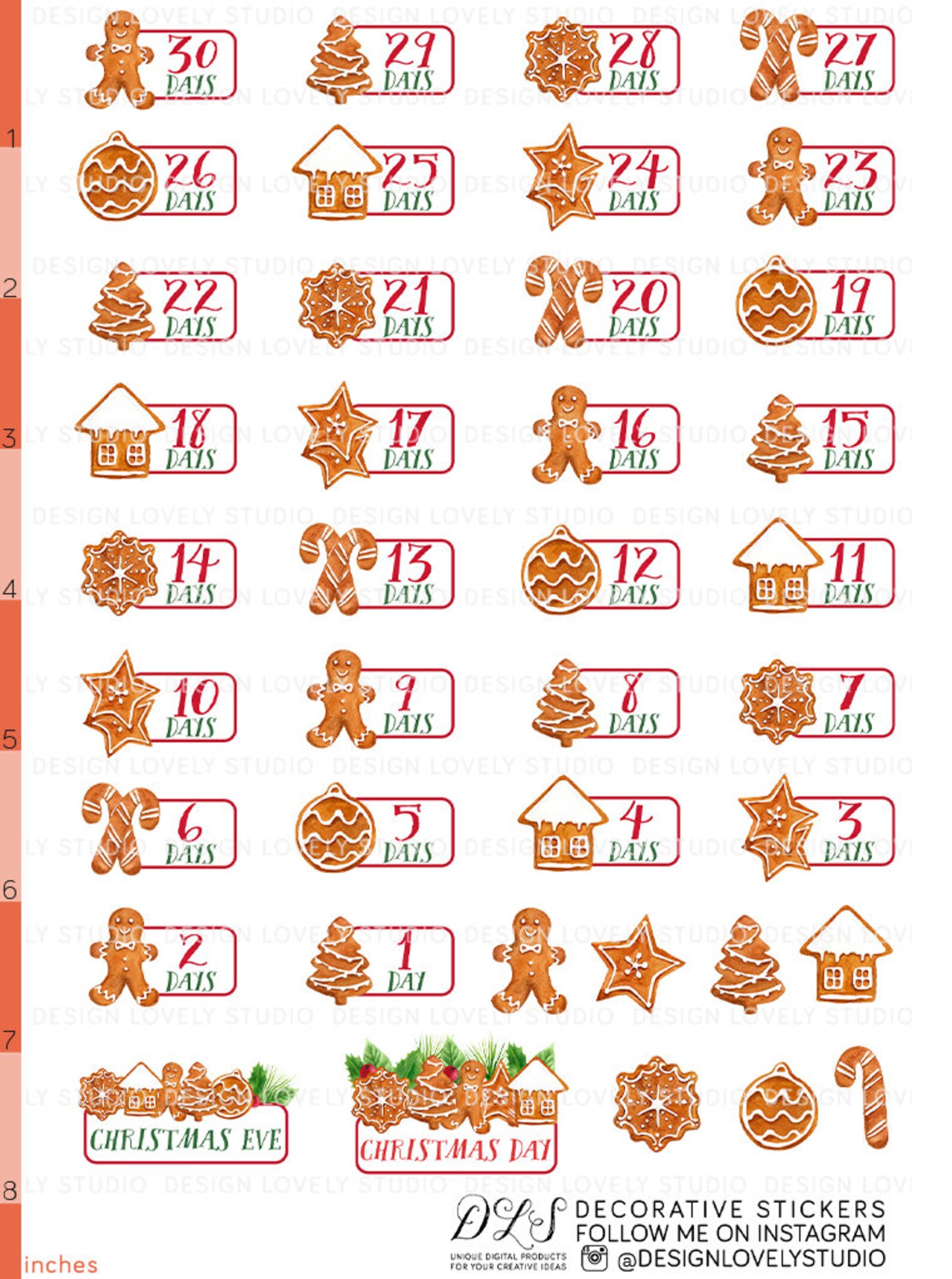 Christmas Countdown Planner Stickers Printable Christmas | Etsy