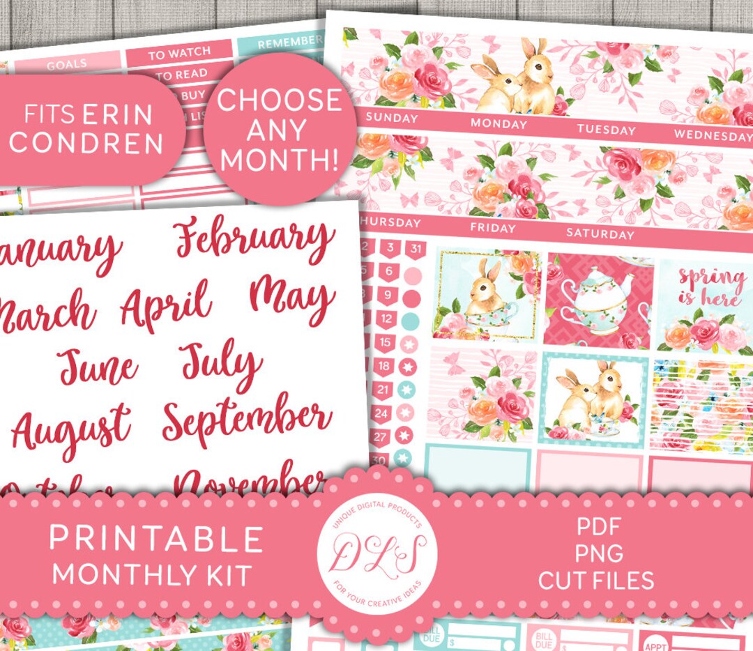 PRINTABLE Monthly Planner Stickers, Spring Planner Stickers, Easter ...