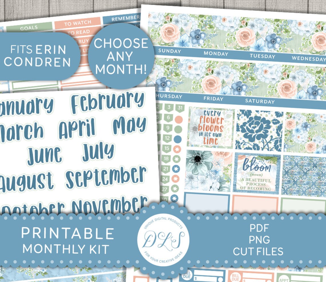 Printable FLORAL Monthly Planner Stickers, Spring Monthly Planner ...