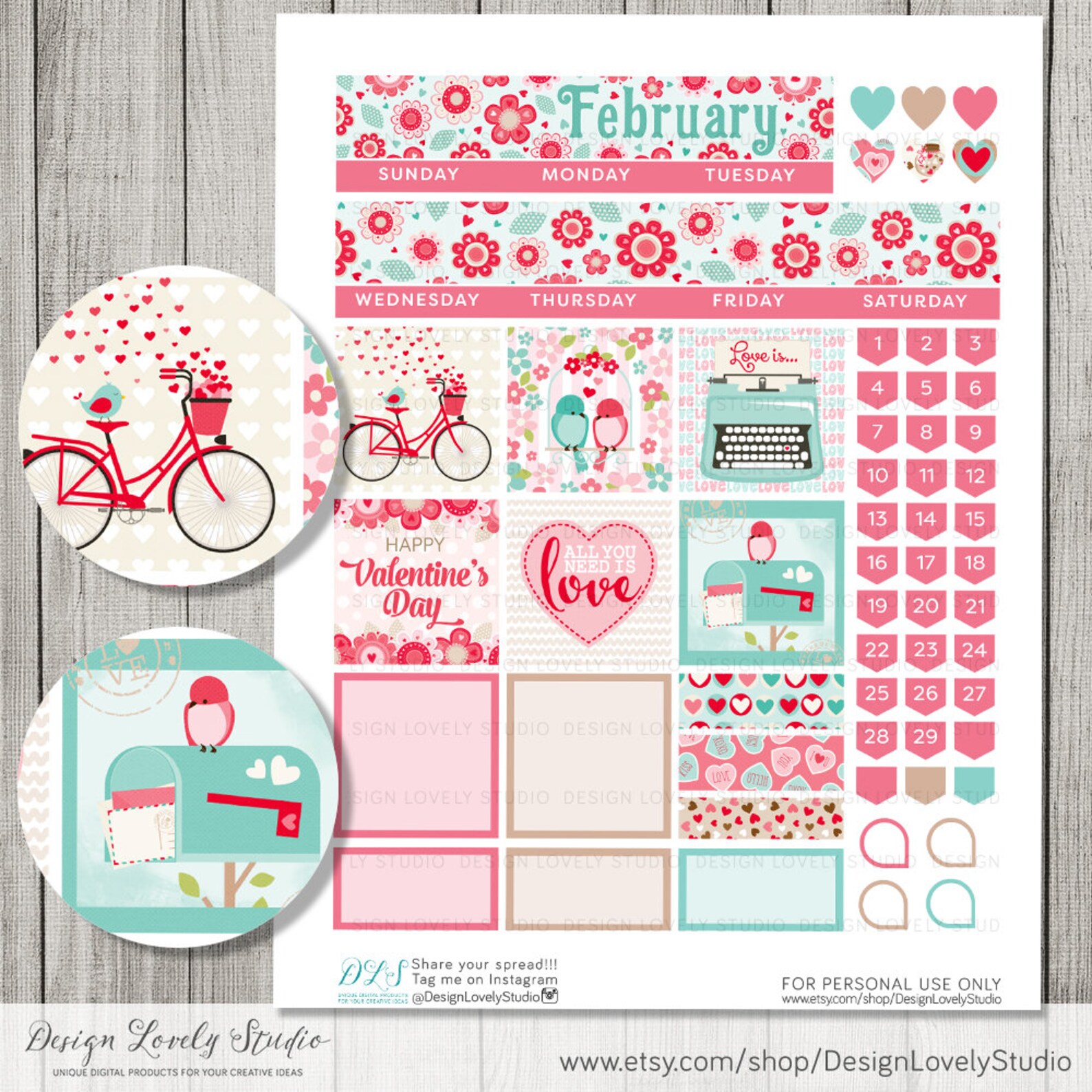 Printable Big Happy Planner February Stickers Kit February | Etsy