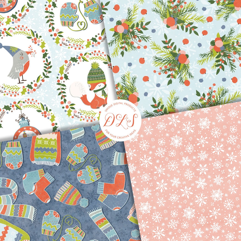 Christmas Digital Paper Winter Digital Paper Christmas | Etsy