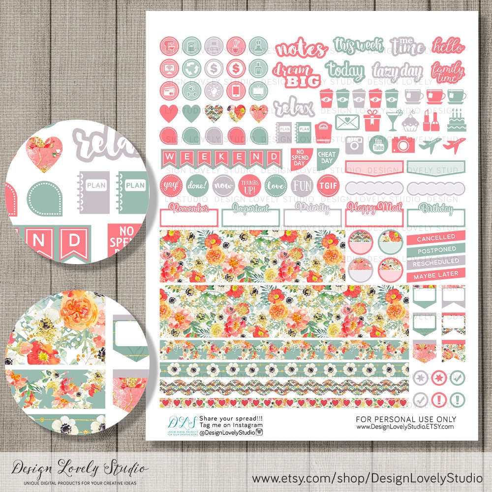 PRINTABLE Floral Planner Stickers Weekly Stickers Kit Poppy | Etsy