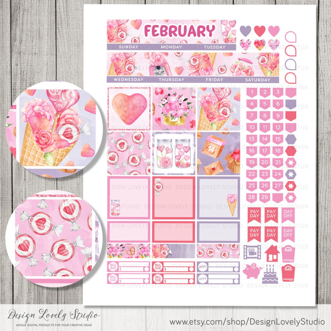 Printable FEBRUARY Planner Stickers Kit, Happy Planner FEBRUARY Monthly ...