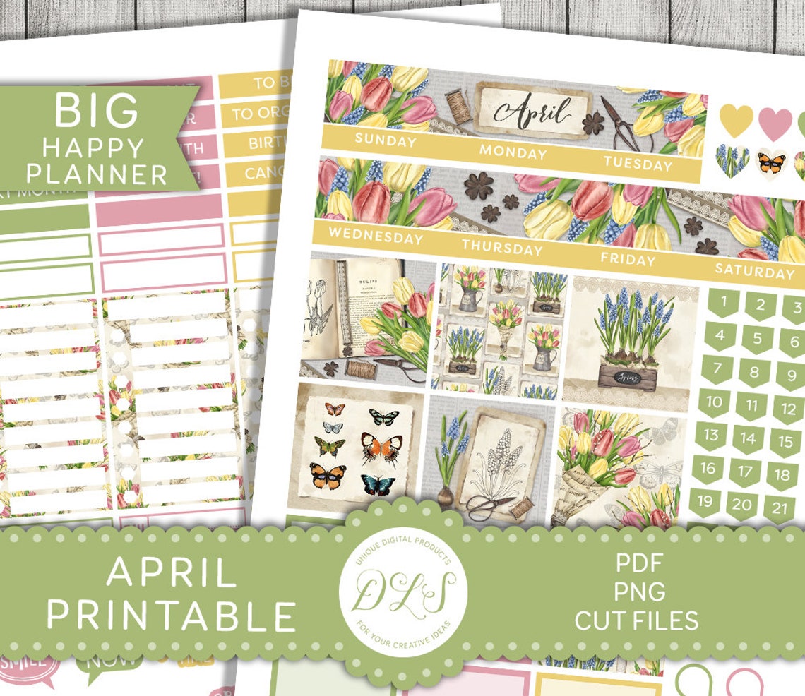Big Happy Planner April Stickers Kit, April Monthly Printable, Spring ...
