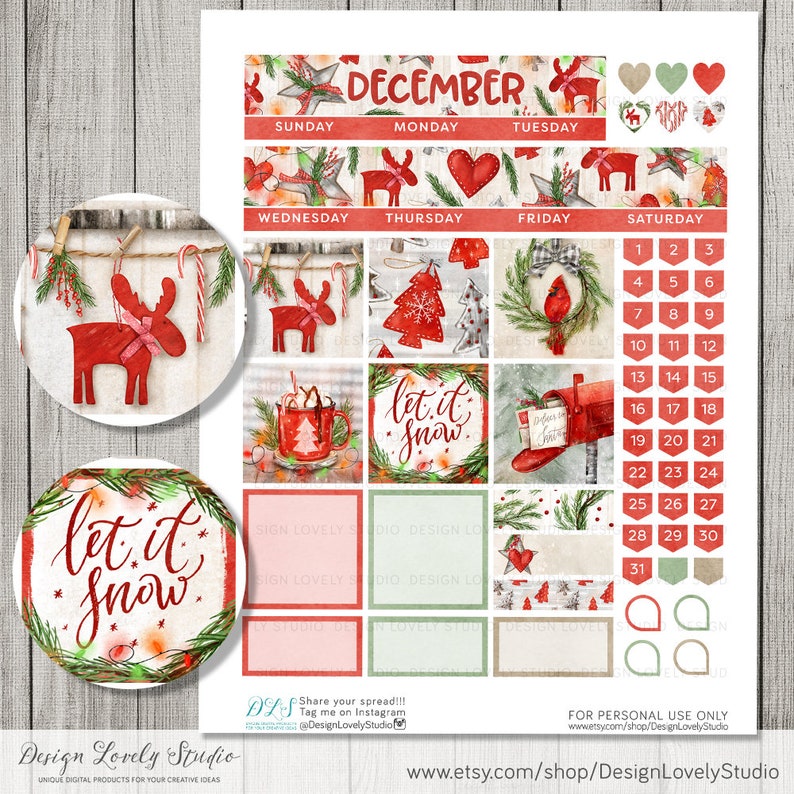 Printable DECEMBER Monthly Stickers Kit Big Happy Planner - Etsy