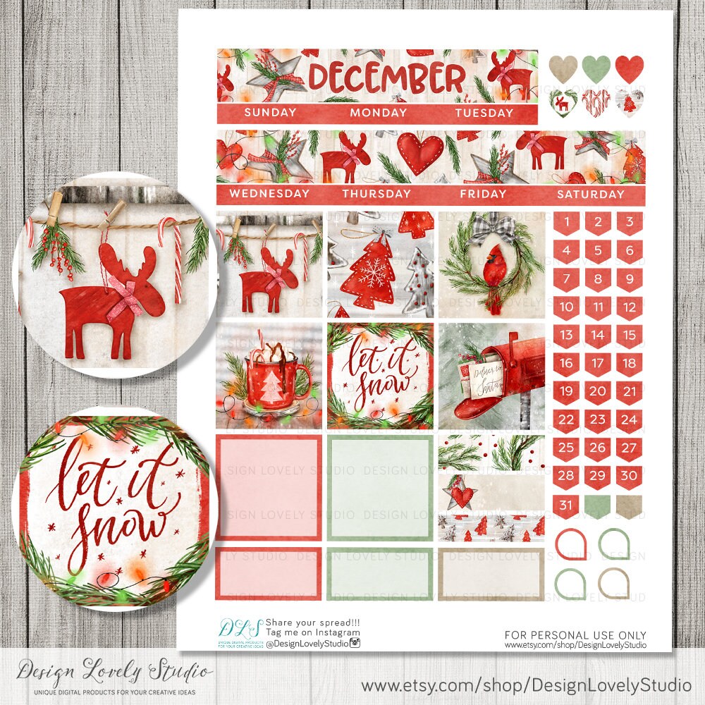 Printable DECEMBER Monthly Stickers Kit Big Happy Planner - Etsy