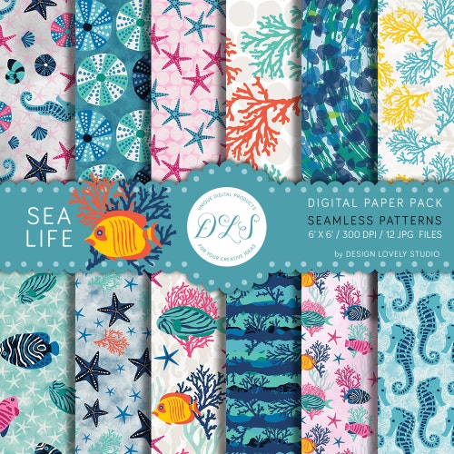 Digital Paper Pack: sea Life Sea Animals Papers - Etsy