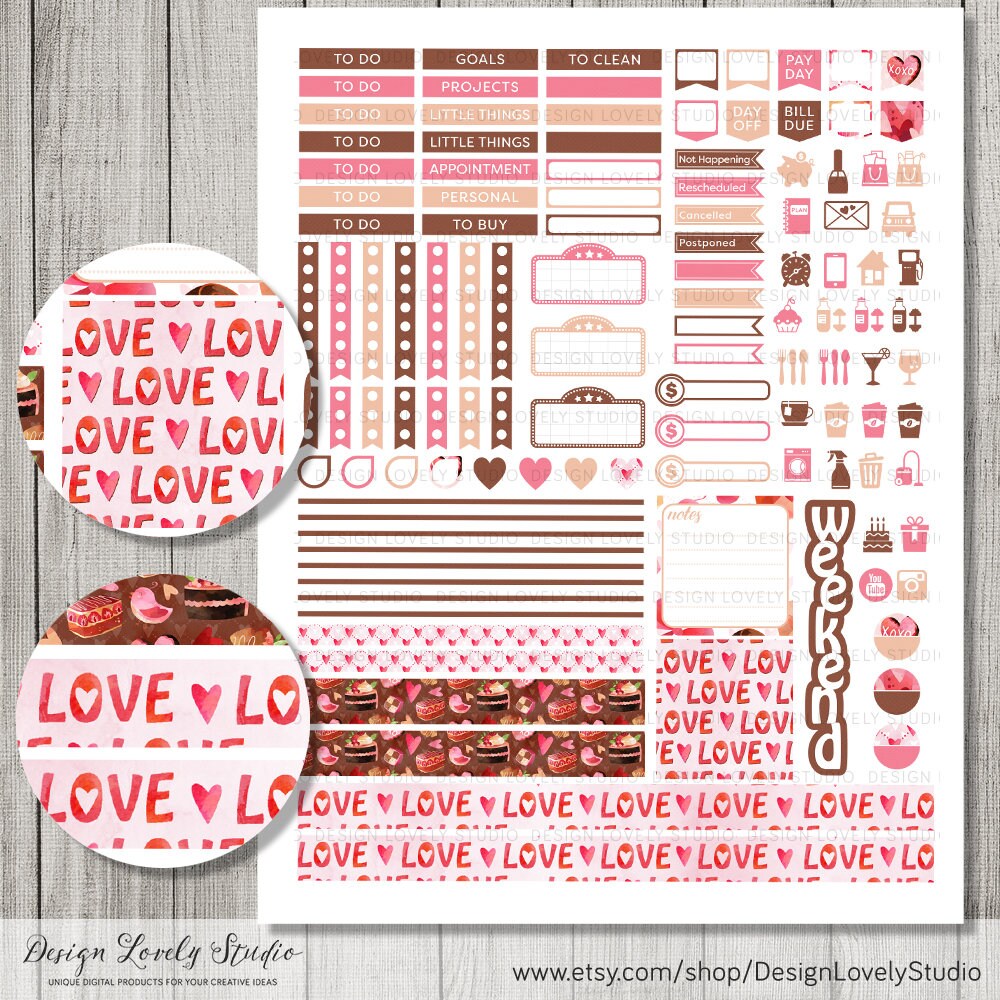 Printable VALENTINE'S DAY Planner Stickers February - Etsy UK