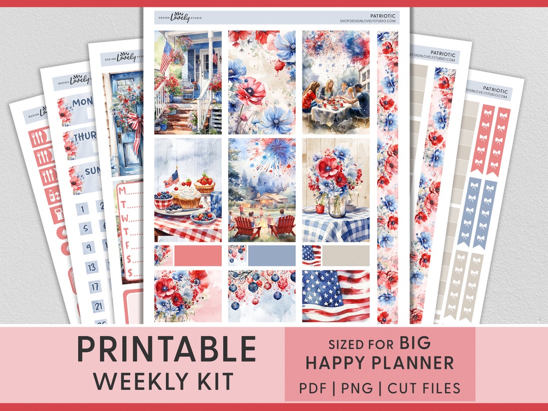 4th of July Planner Stickers, Printable Big Happy Planner, Weekly ...