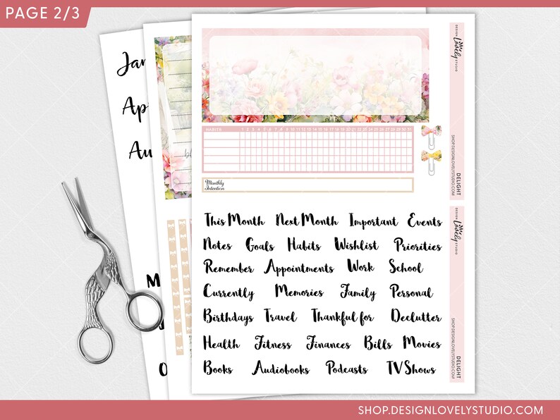 Floral Notes Page Kit, June Notes Page Kit, August Notes Page Stickers ...