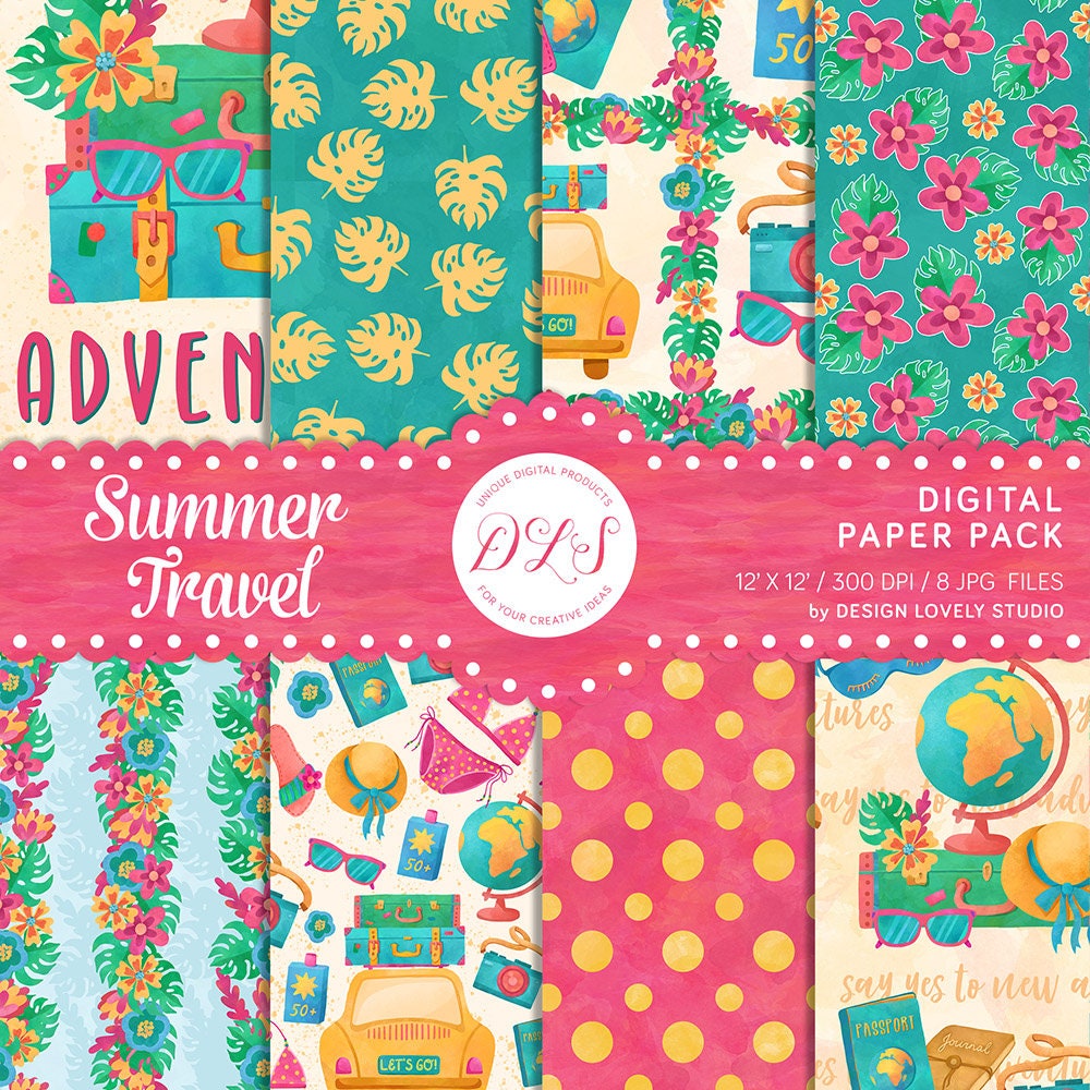 Travel Digital Paper, Vacation Digital Paper, Summer Digital Scrapbook ...