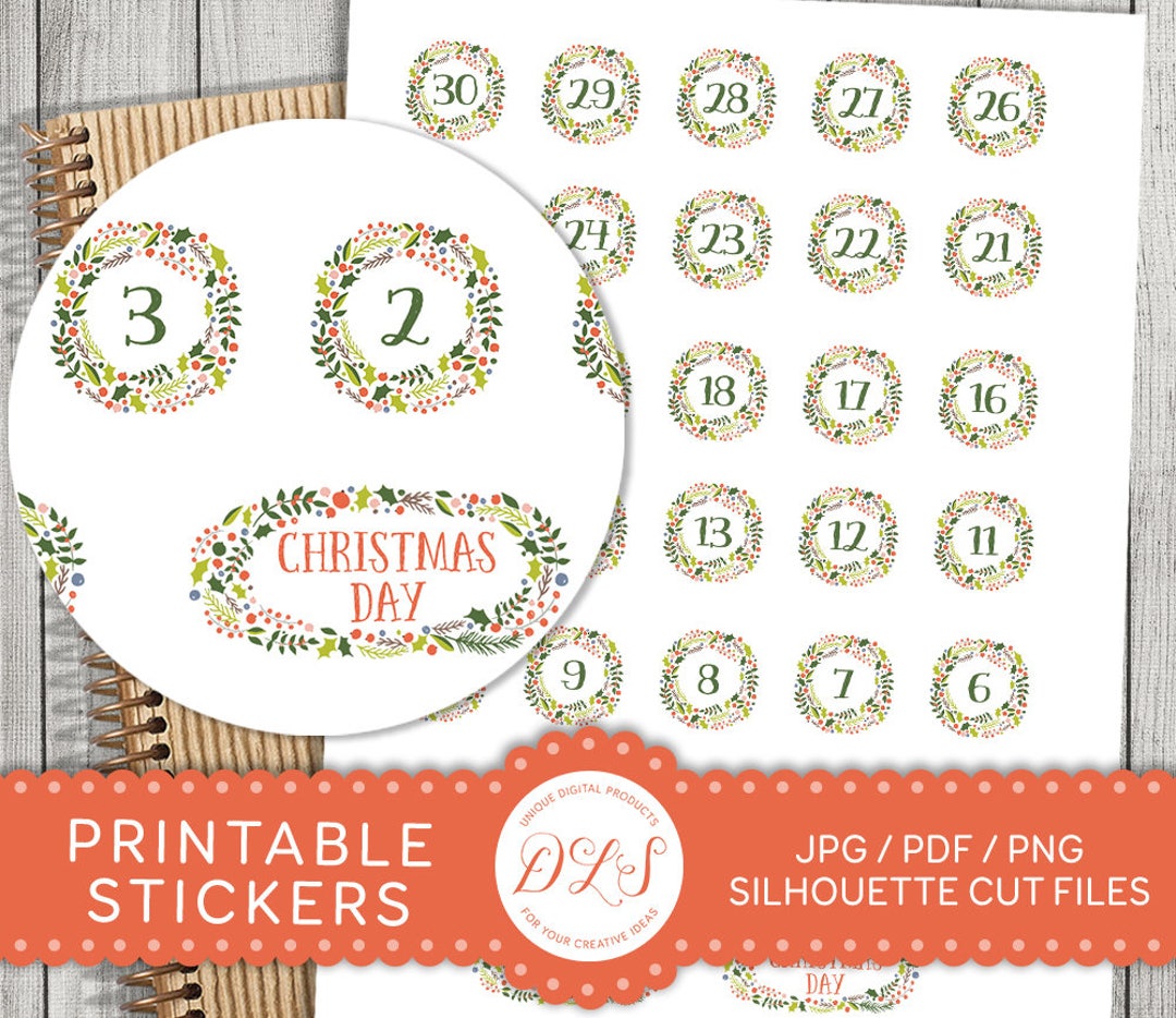 Christmas Countdown Stickers, Holiday Countdown Stickers, Printable ...
