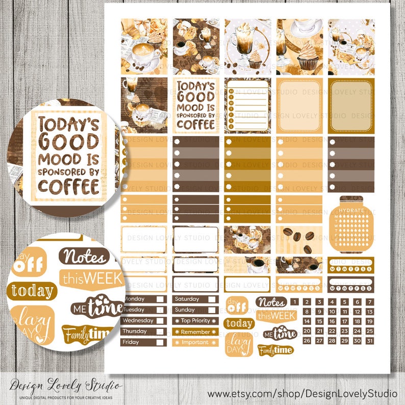 Printable COFFEE TIME Planner Stickers Coffee Time Stickers | Etsy