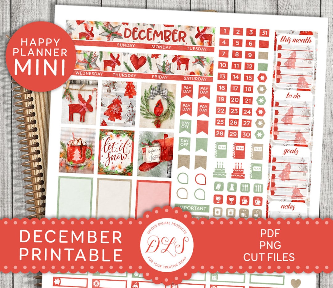 Printable DECEMBER Monthly Kit, Mini Happy Planner December Planner ...