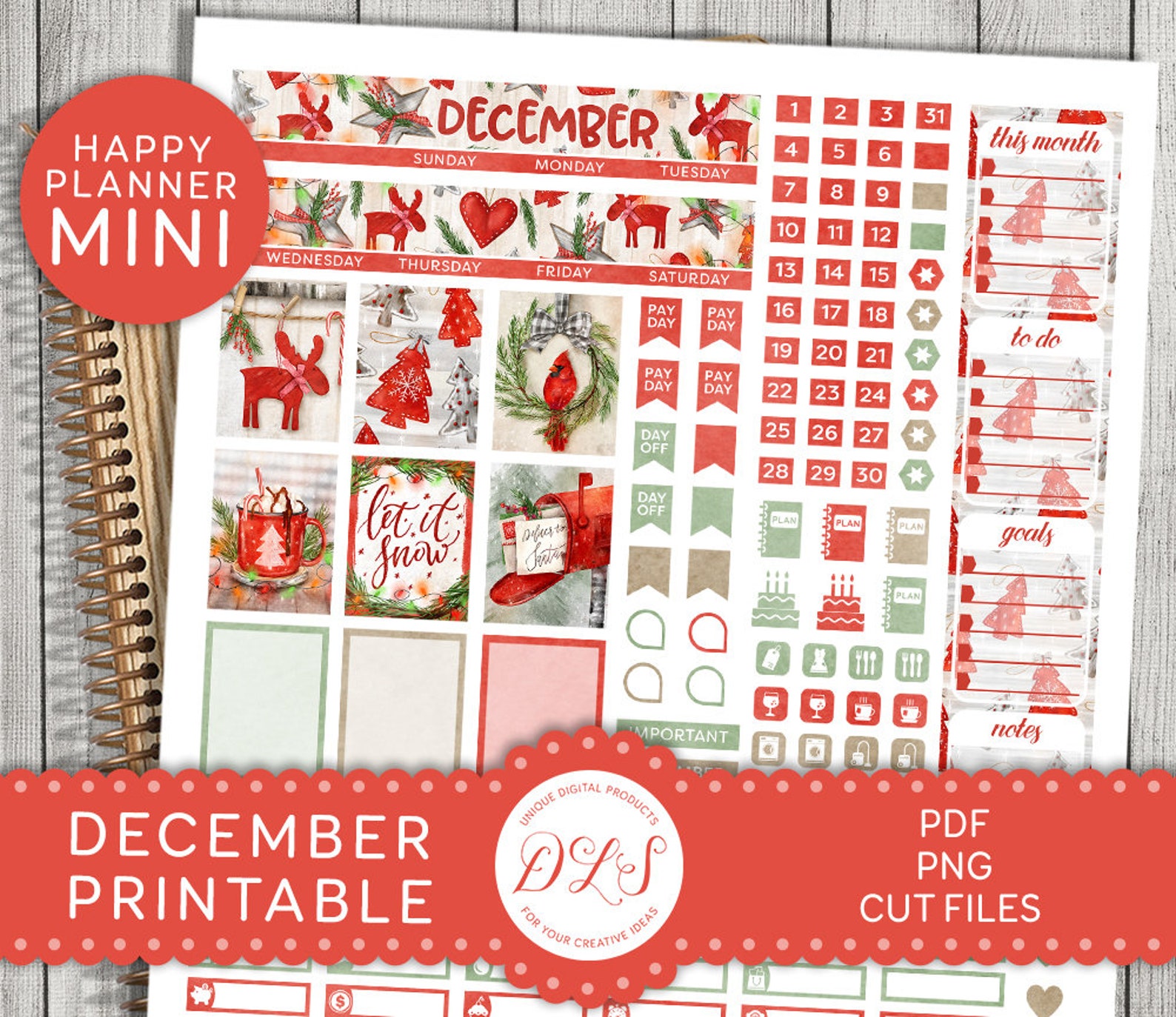 Printable DECEMBER Monthly Kit Mini Happy Planner December | Etsy