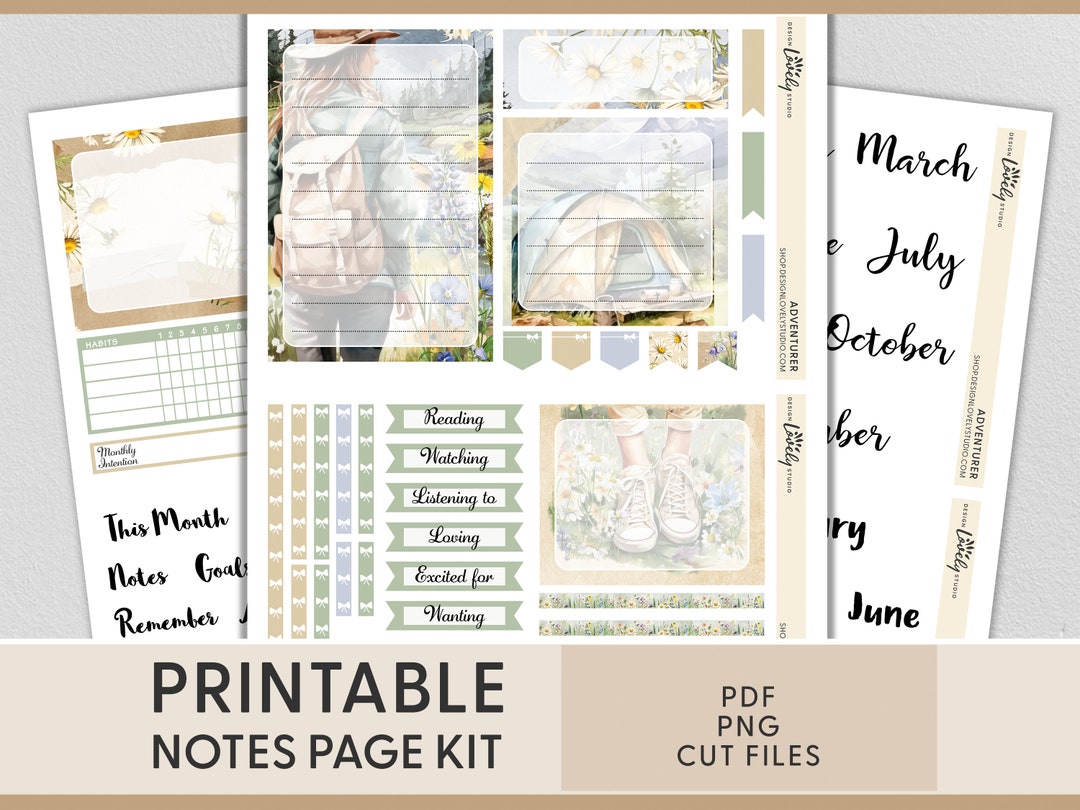 July Notes Page Kit, June Notes Page Kit, August Notes Page Stickers ...