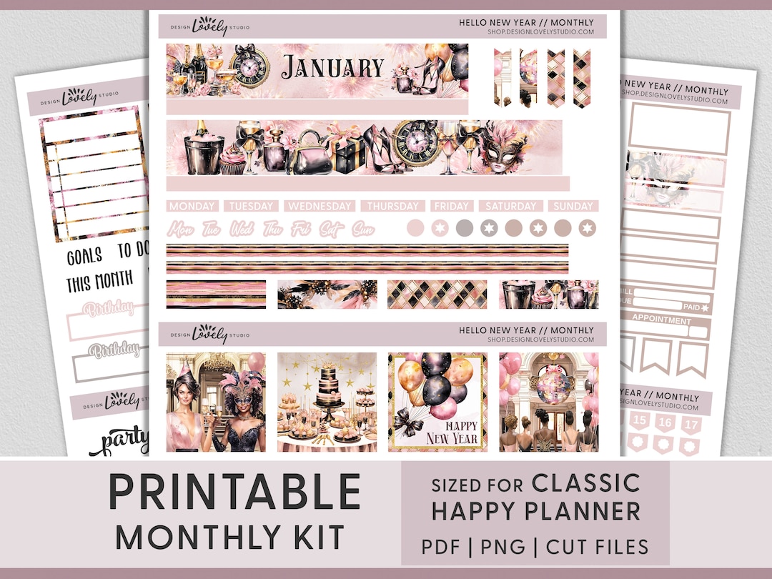 January Monthly Sticker Kit, January Planner Stickers, New Year ...
