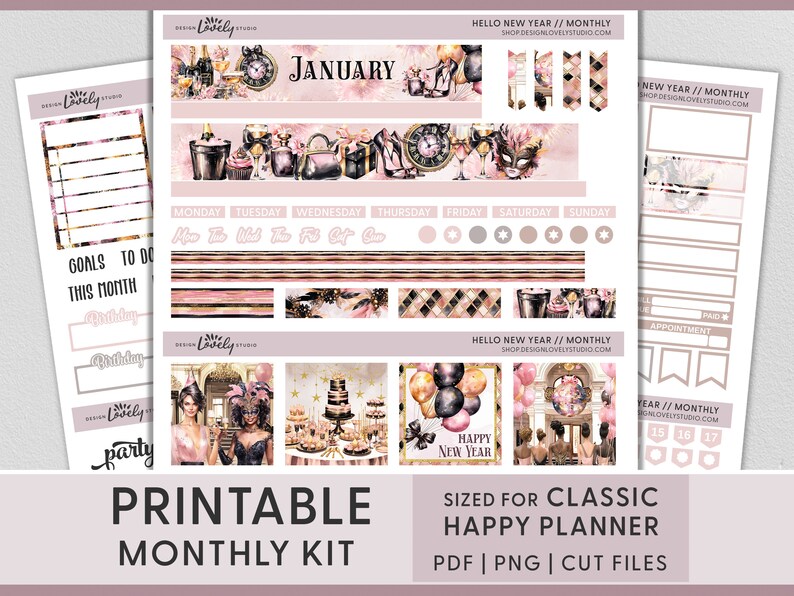 January Monthly Sticker Kit, January Planner Stickers, New Year ...