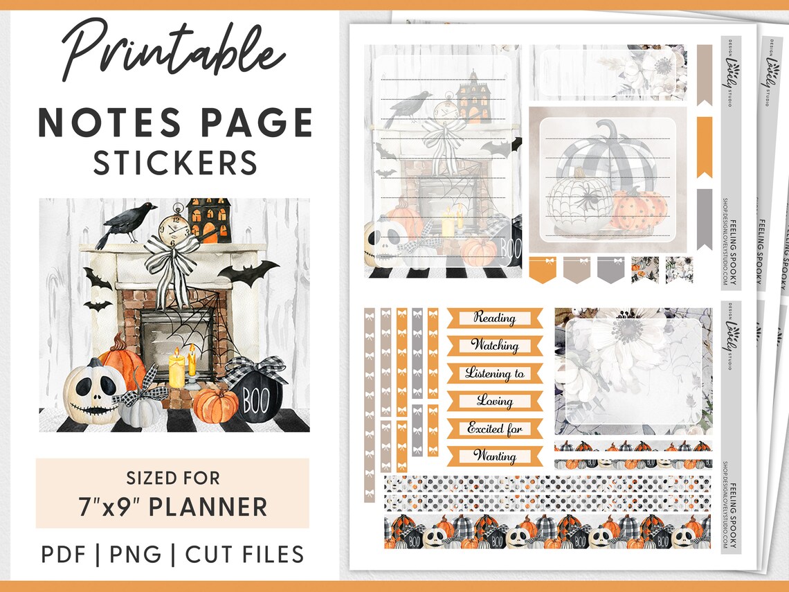 October Notes Page Kit Printable Planner Stickers Monthly - Etsy