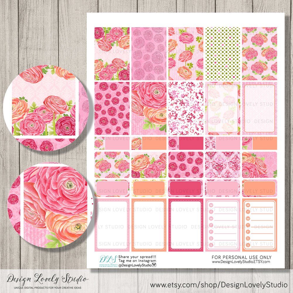 Happy Planner PRINTABLE Weekly Kit, Pink Floral Planner Stickers, Happy ...