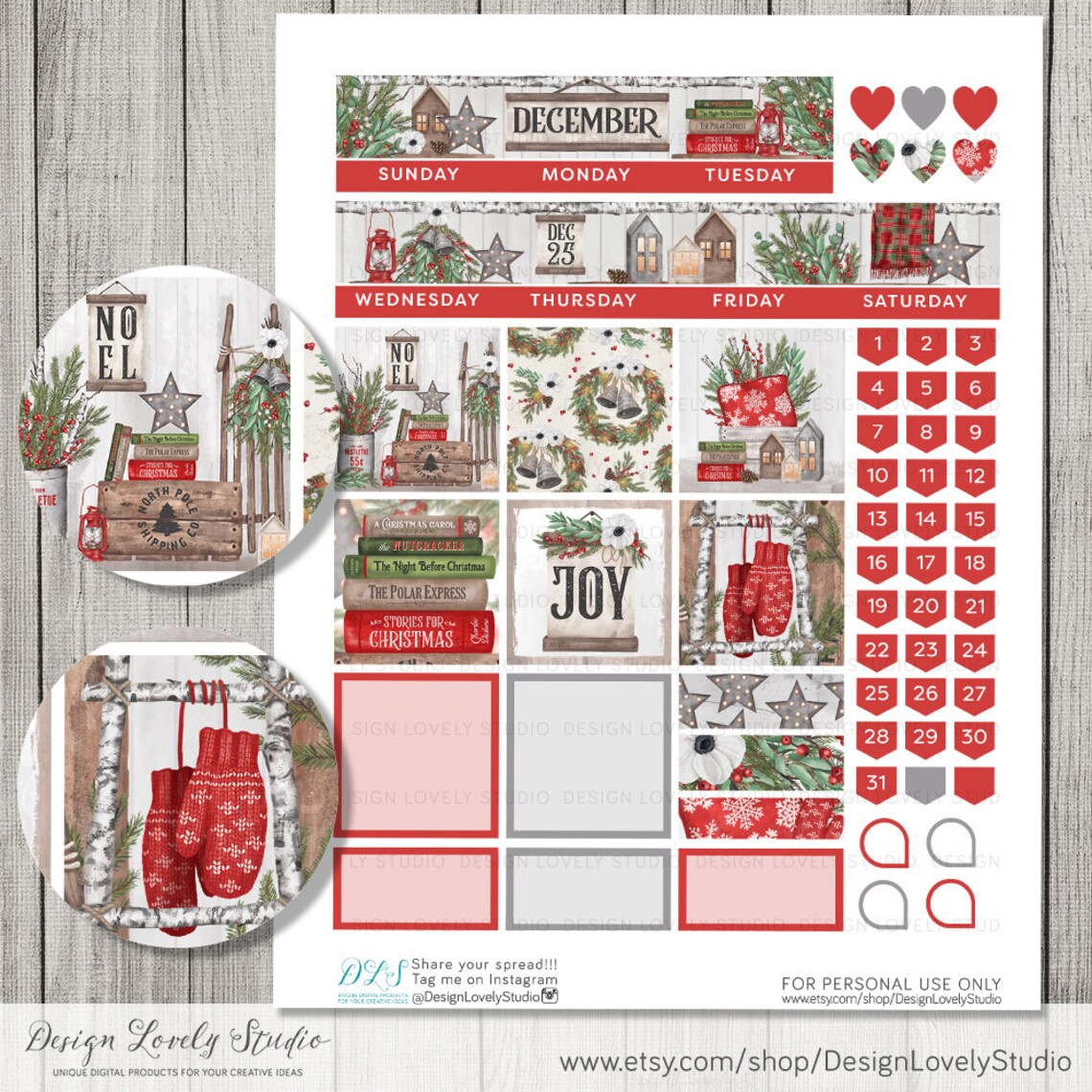 Printable December Monthly Kit, Big Happy Planner December Stickers Kit ...
