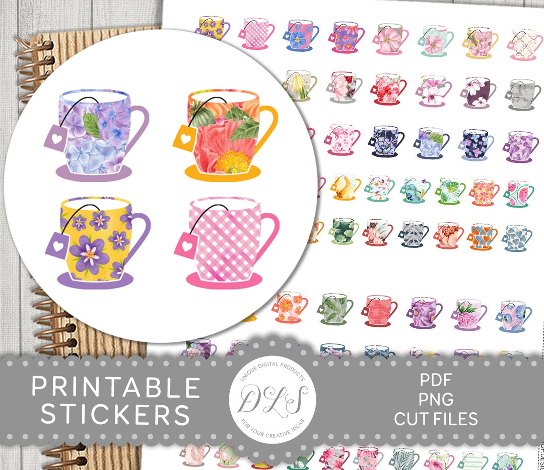 Printable Tea Cups Planner Stickers, Tea Time Planner Stickers, Tea Cup ...