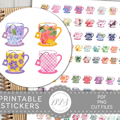 Printable Tea Cups Planner Stickers Tea Time Planner - Etsy