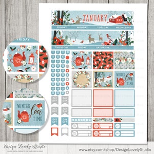 Printable January Monthly Kit, January Planner Stickers Kit, New Year ...