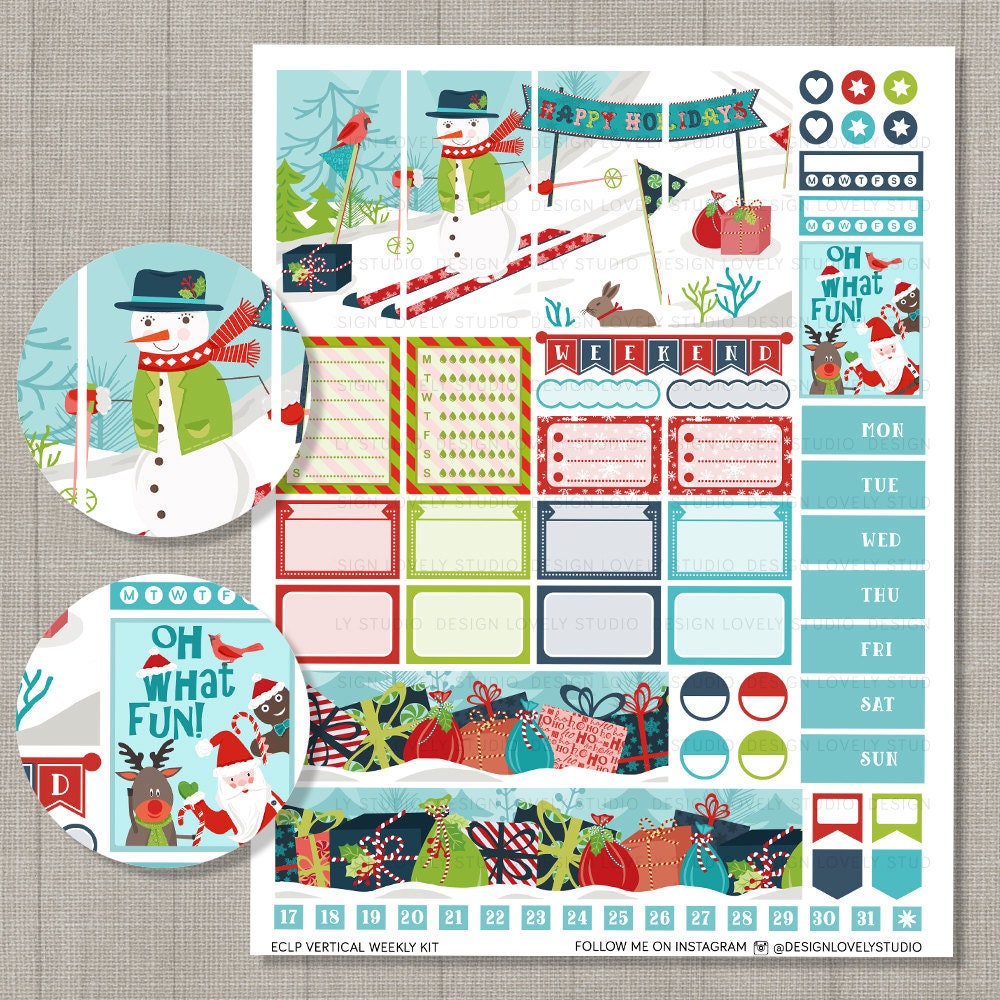 Christmas Printable Stickers Weekly Planner Kit ECLP | Etsy