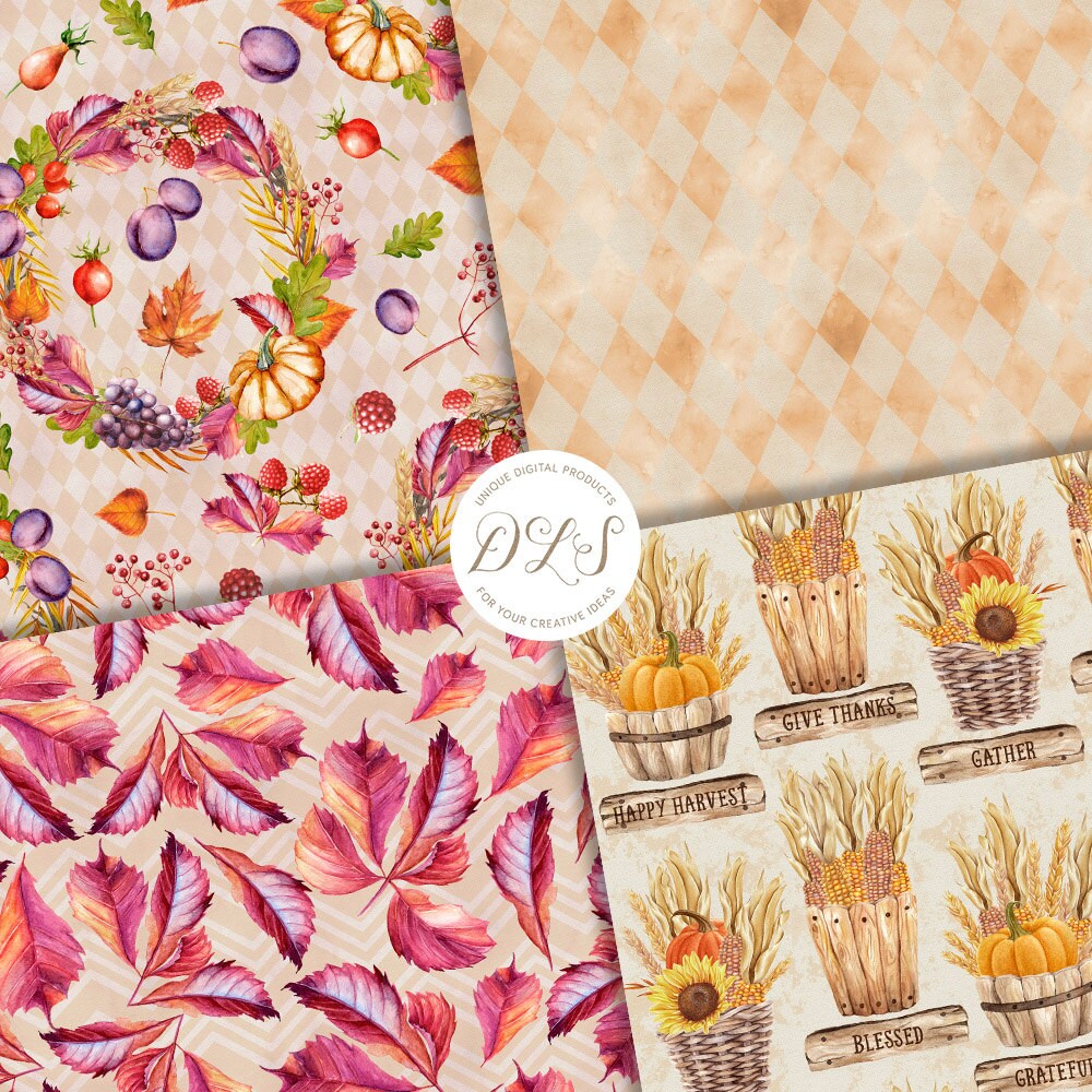 THANKSGIVING Digital Paper Autumn Paper Pack Pumpkin Scrapbook - Etsy