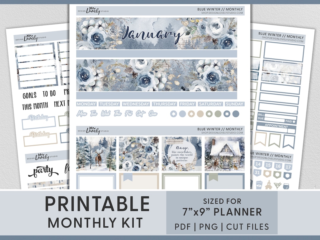 January Monthly Sticker Kit, January Planner Stickers, New Year ...