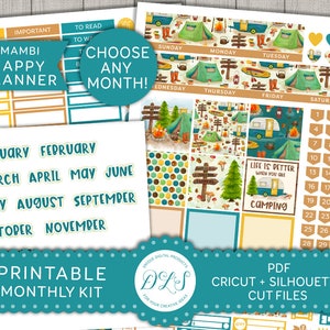 Printable Camping Planner Stickers, Printable HAPPY PLANNER Monthly Kit ...