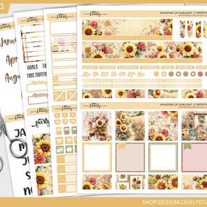 Sunflower Monthly Kit – Printable Stickers for Happy Planner, Undated ...