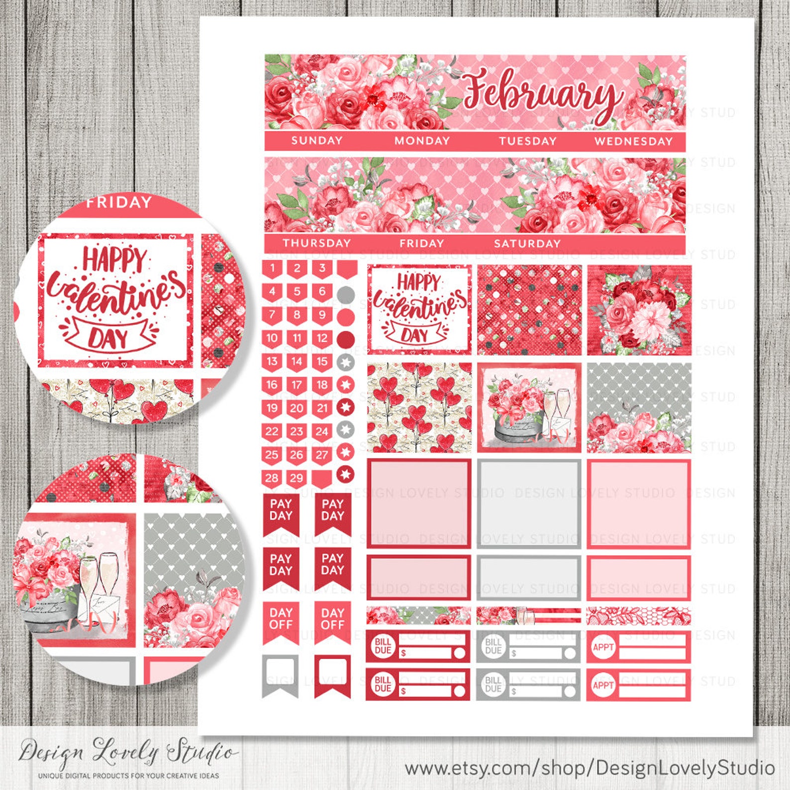 Printable February Monthly Kit Valentines Day Planner - Etsy