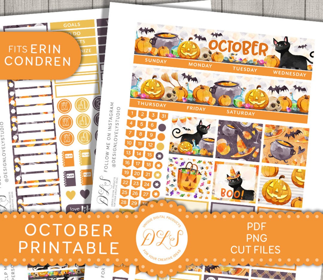 Printable OCTOBER Monthly Planner Stickers, Halloween Planner Stickers ...