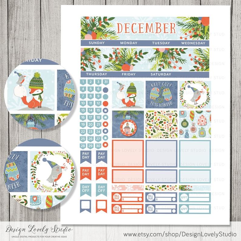 Printable December Planner Stickers December Monthly Kit for - Etsy