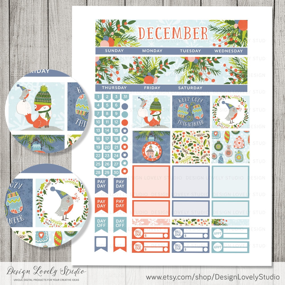 Printable December Planner Stickers December Monthly Kit for | Etsy