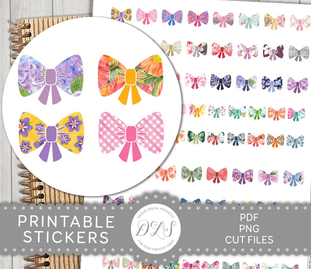 Printable Bow Planner Stickers, Multicolor Bow Planner Stickers, Bullet ...