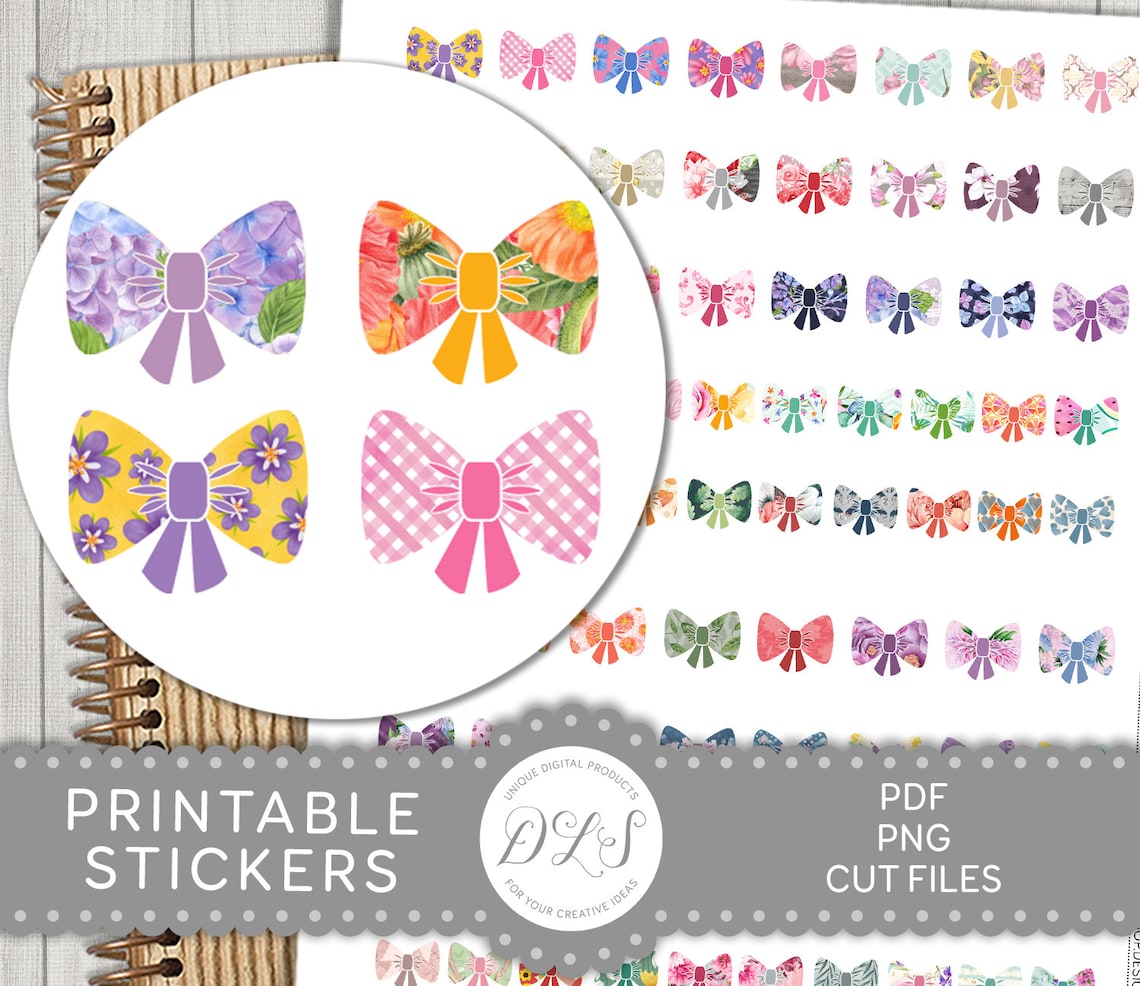Printable Bow Planner Stickers, Multicolor Bow Planner Stickers, Bullet ...