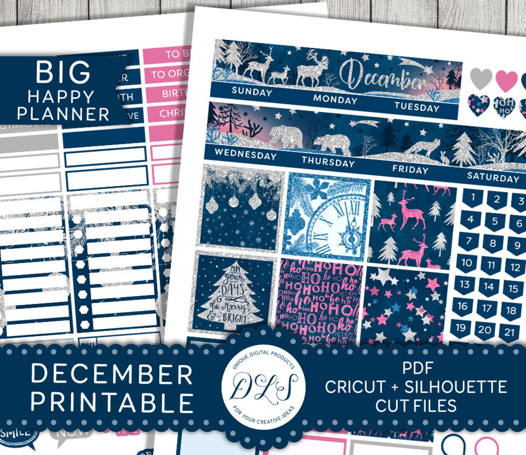 Big Happy Planner December Stickers Kit, December Printable Monthly Kit ...