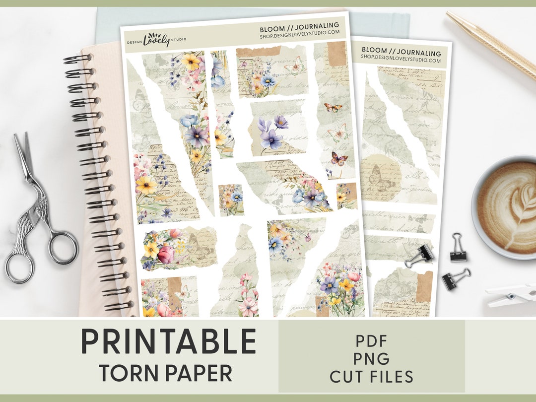 Printable Torn Paper Stickers, Junk Journal Vintage Ephemera Stickers ...