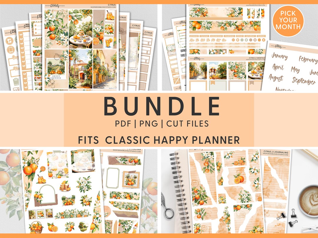 Printable Summer Planner Stickers Bundle, Orange, Citrus, Monthly ...