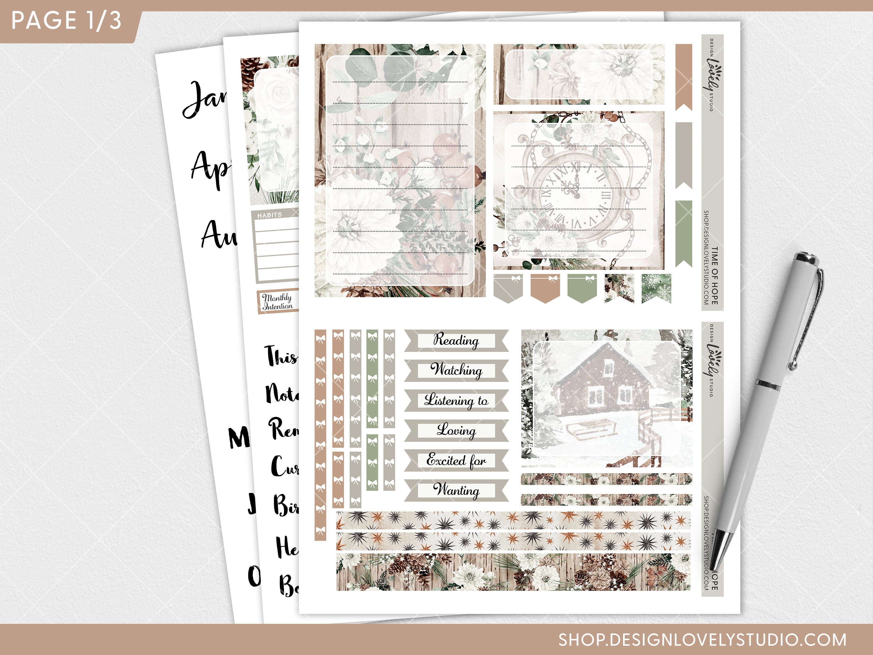 January Notes Page Kit Printable Planner Stickers Monthly - Etsy