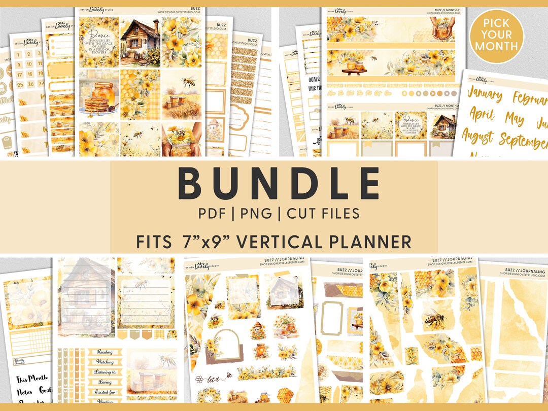 Honey Bee Printable Planner Stickers Bundle, Summer, Floral, Yellow ...