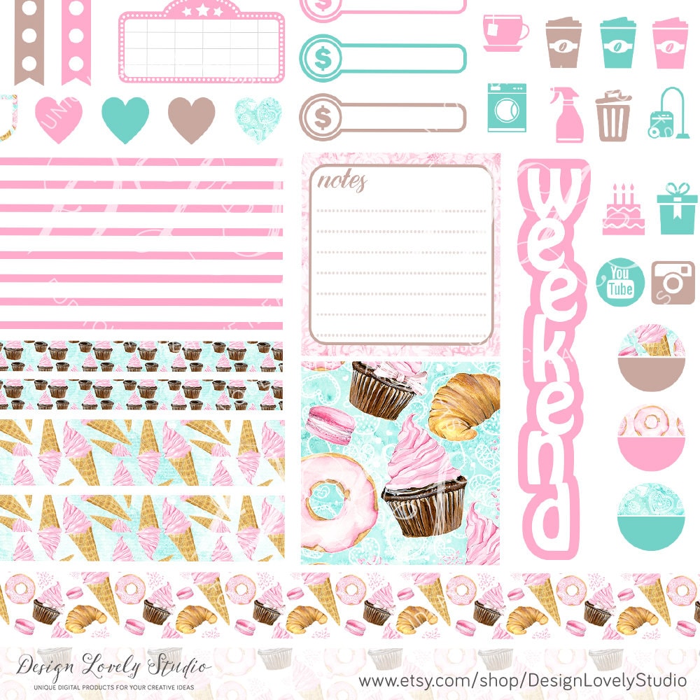 Printable Mini Happy Planner Stickers, Pastel Planner Stickers, Cupcake ...