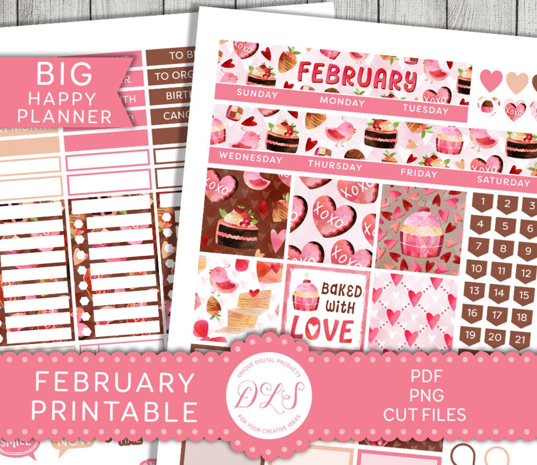 Printable FEBRUARY Monthly Planner Kit, Digital Planner Stickers ...