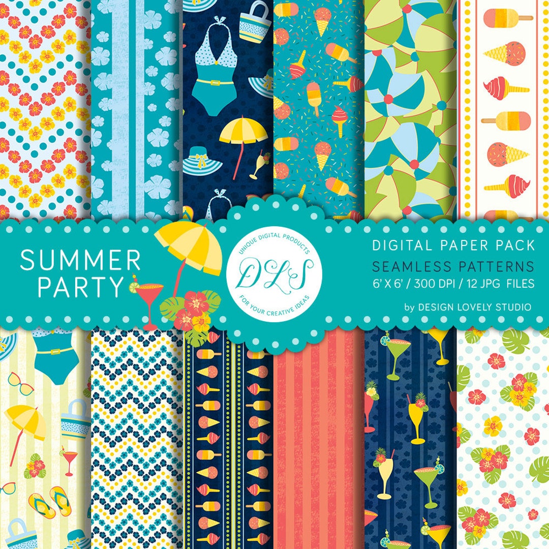 Summer Digital Paper Pack : "summer Party" Summer Scrapbook Paper ...