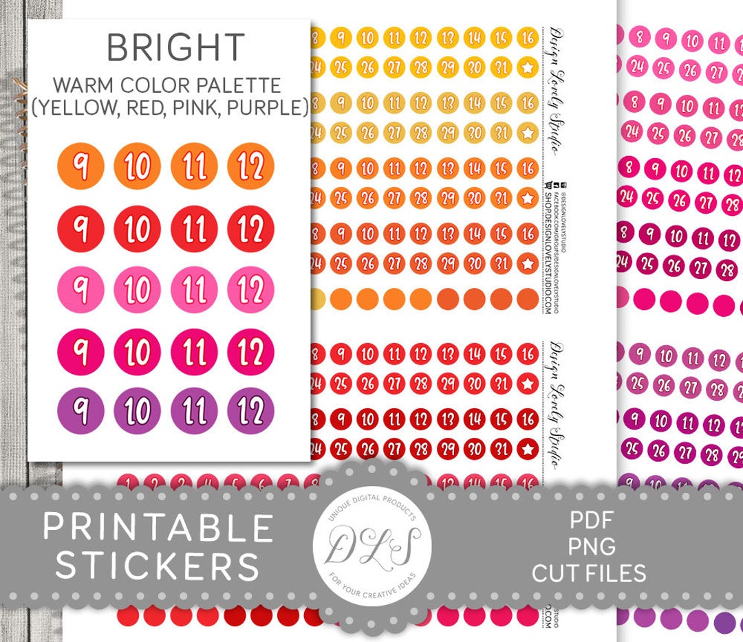 Printable DATE DOT Planner Stickers, Printable Date Cover Stickers ...